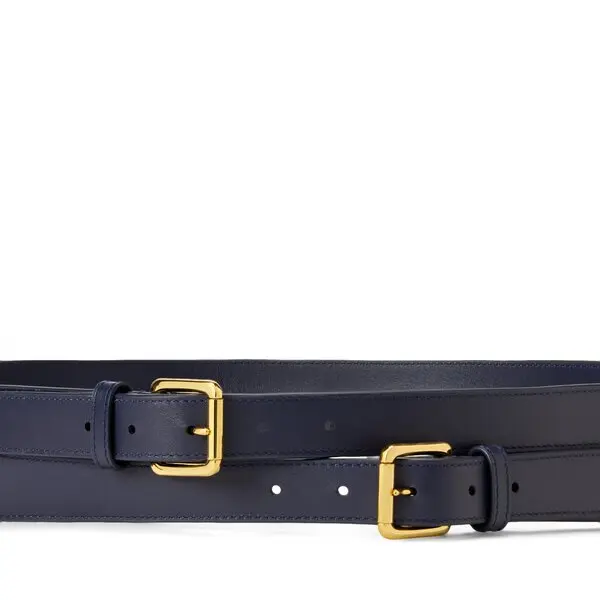 Ralph Lauren Leather Double-buckle Stacked Wide Belt - Refined Navy