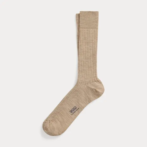 Ralph Lauren Ribbed Merino Wool-blend Dress Socks - Taupe Heather