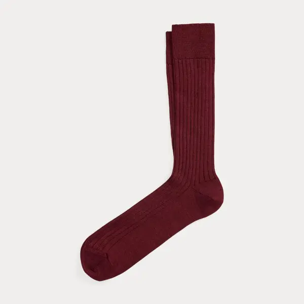 Ralph Lauren Ribbed Merino Wool-blend Dress Socks - Wine