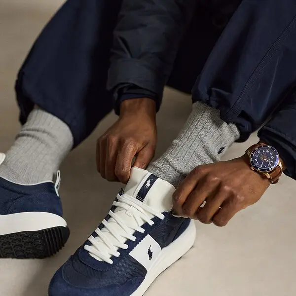 Ralph Lauren Train 89 Suede And Oxford Sneakers - Navy/deckwash White