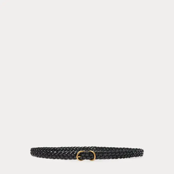 Ralph Lauren Braided Vachetta Leather Skinny Belt - Black