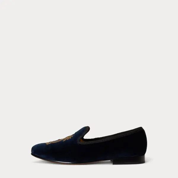 Ralph Lauren Paxton Crest Velvet Slipper - Navy