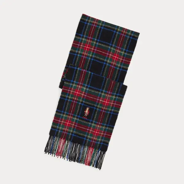 Ralph Lauren Polo Bear Plaid Wool Scarf