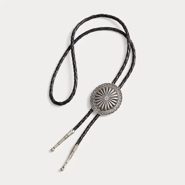 Ralph Lauren Braided Leather Bolo Tie - Black/vintage Silver
