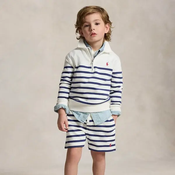 Ralph Lauren Striped French Terry Short - Deckwash White/light Navy