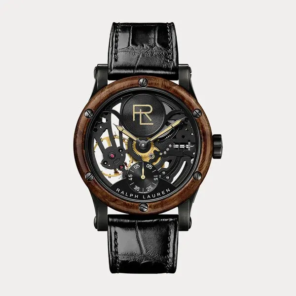 Ralph Lauren 45 Mm Skeleton Stainless Steel Watch - Black Skeleton Dial