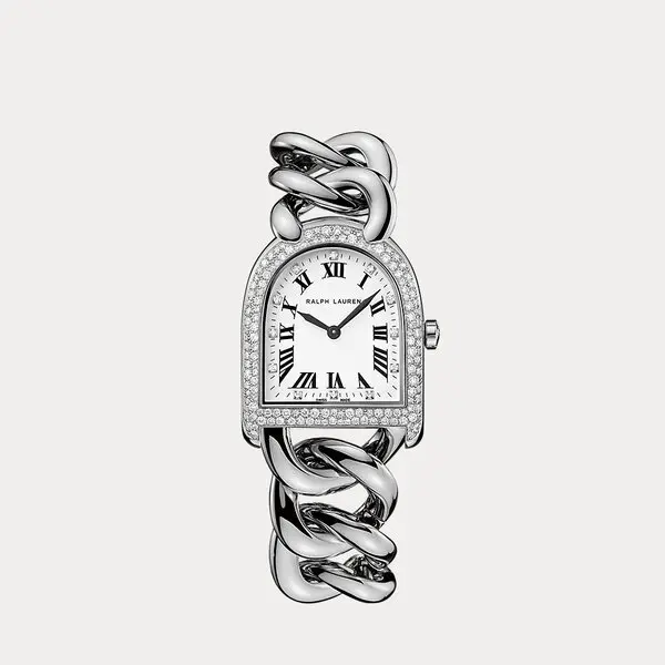 Ralph Lauren Petite-link Steel Watch With Diamonds - White Dial