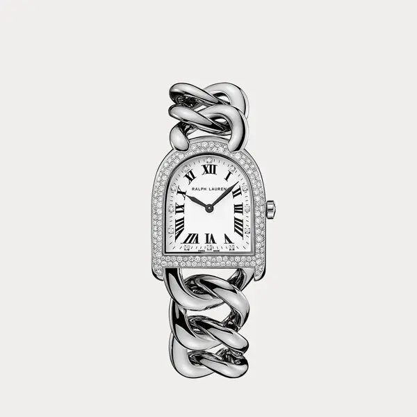 Ralph Lauren Petite-link Steel Watch With Diamonds - White Dial