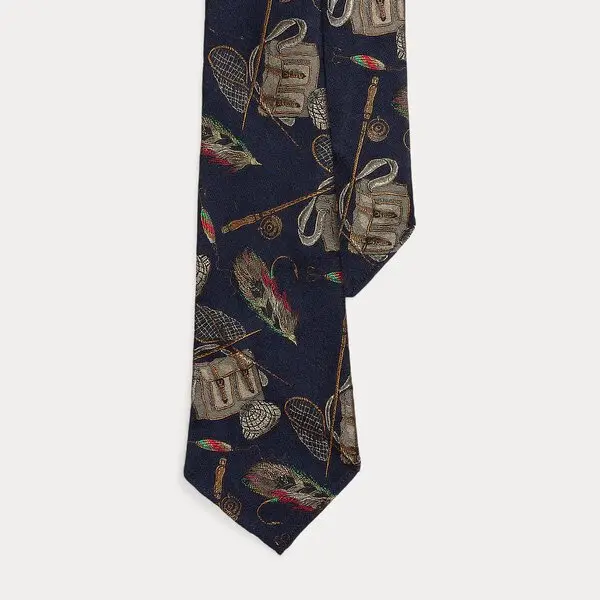 Ralph Lauren Fishing Print Silk-and-wool Neck Tie - Navy Multi