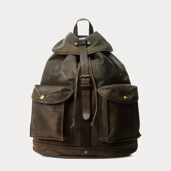 Ralph Lauren Leather Rucksack - Black Over Brown