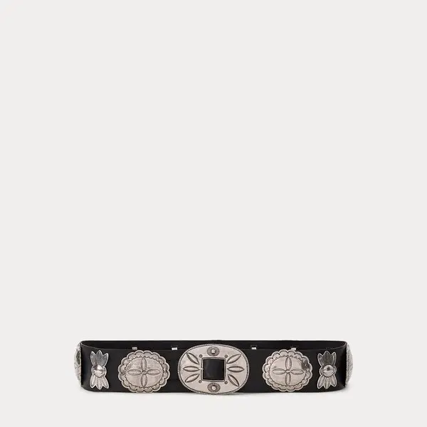 Ralph Lauren Leather Cast Concho Belt - Black