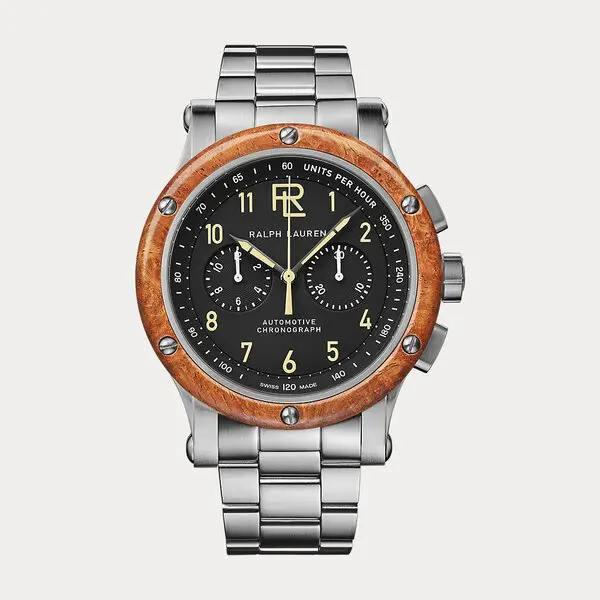 Ralph Lauren 42 Mm Chronograph Bracelet Watch - Black Dial W/chrono