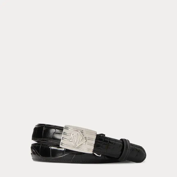 Ralph Lauren Engine-turned-buckle Alligator Belt - Black