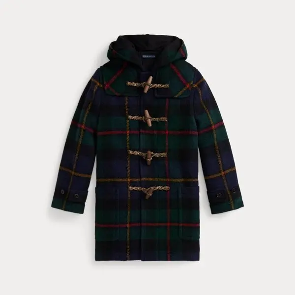 Ralph Lauren Plaid Wool Hooded Duffle Coat - Blackwatch Yellow/red