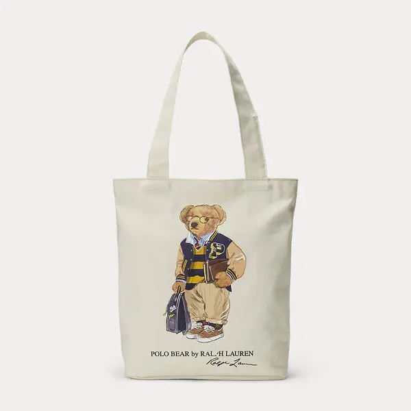Ralph Lauren Polo Bear Canvas Tote - Natural Canvas/navy
