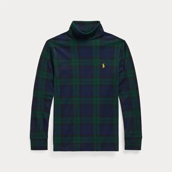 Ralph Lauren Plaid Cotton Interlock Turtleneck