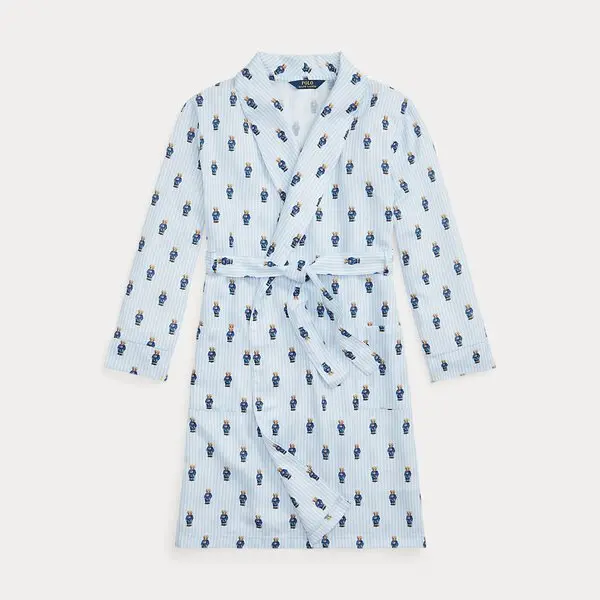 Ralph Lauren Polo Bear Flannel Robe - Office Blue