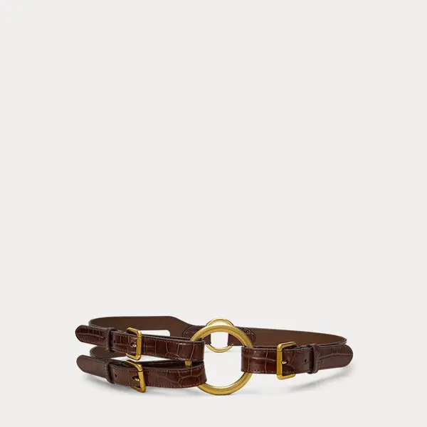 Ralph Lauren Tri-strap O-ring Crocodile-embossed Belt - Dark Mahogany