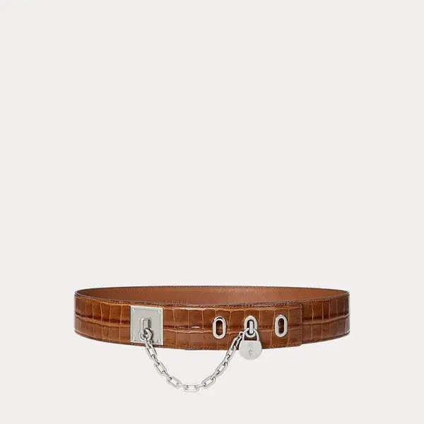 Ralph Lauren Croc-embossed Wide Belt - Tobacco/lauren Tan