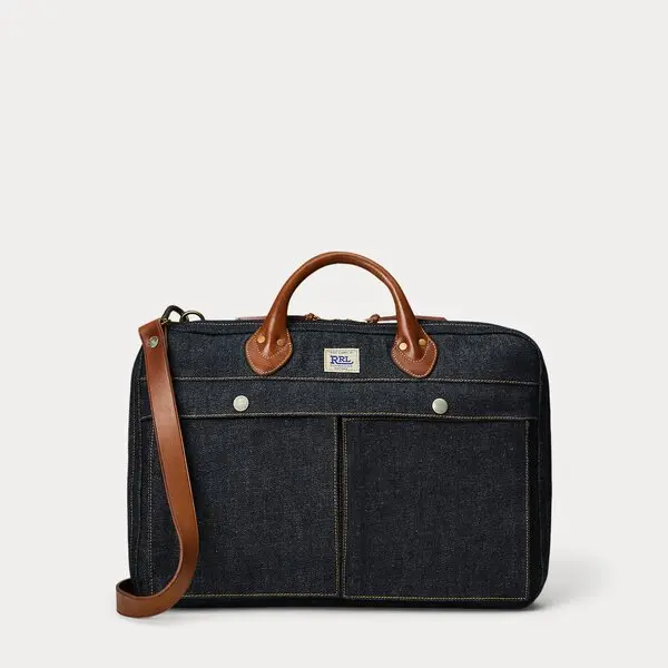 Ralph Lauren Leather-trim Denim Briefcase - Indigo