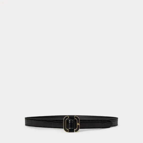 Ralph Lauren Slide-buckle Croc-embossed Leather Belt - Black