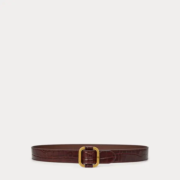 Ralph Lauren Slide-buckle Croc-embossed Leather Belt - Dark Mahogany