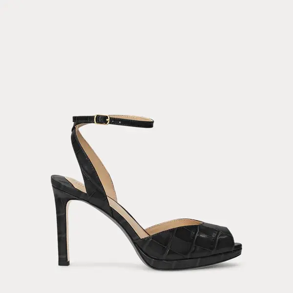 Ralph Lauren Kyla Crocodile-embossed Leather Sandal - Black