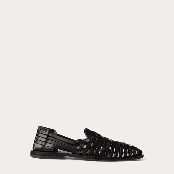 Ralph Lauren Handwoven Leather Sandals - Black