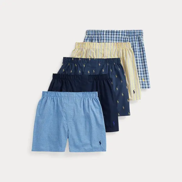 Ralph Lauren Classic Woven Cotton Boxer 5-pack - Blue Assorted