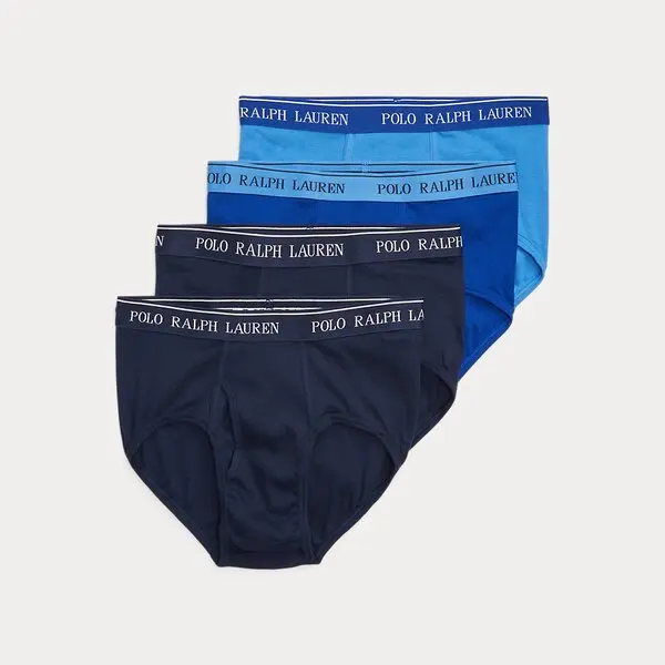 Ralph Lauren Cotton Wicking Mid-rise Brief 4-pack - Blue Assorted