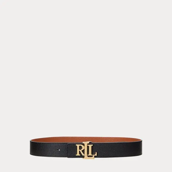 Ralph Lauren Reversible Pebbled Leather Wide Belt - Black/lauren Tan