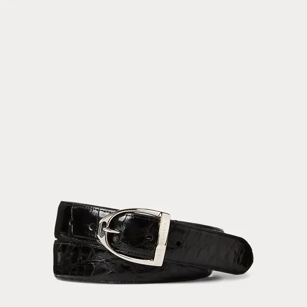 Ralph Lauren Alligator Stirrup Buckle Belt - Black