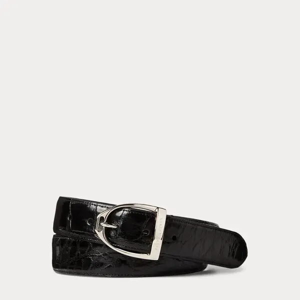 Ralph Lauren Alligator Stirrup Buckle Belt - Black