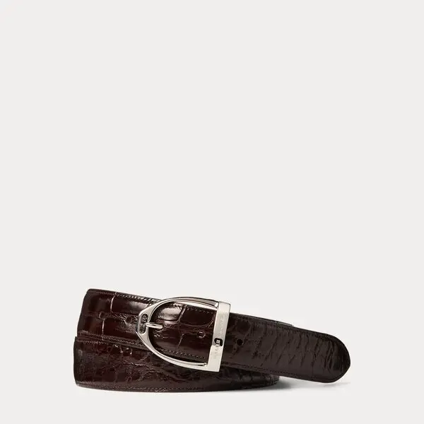 Ralph Lauren Alligator Stirrup Buckle Belt - Dark Brown