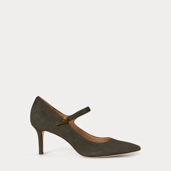 Ralph Lauren Lanette Suede Mary Jane Pump - Dark Olive