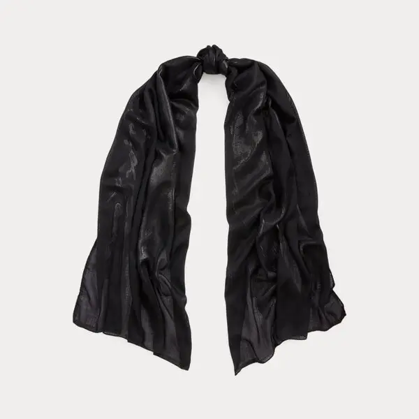 Ralph Lauren Jacquard Gauze Evening Wrap Scarf - Black