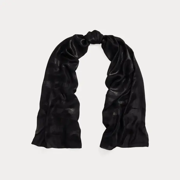 Ralph Lauren Jacquard Gauze Evening Wrap Scarf - Black