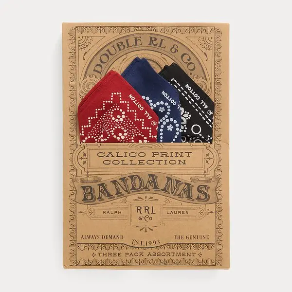 Ralph Lauren Calico-print Bandanna 3-pack - Red/indigo/black/cream