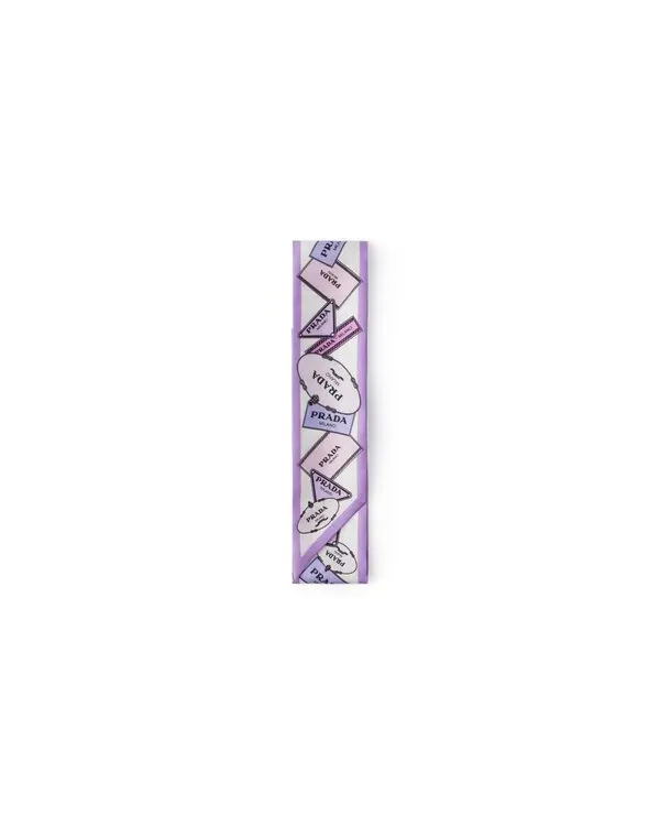 Prada Printed Silk Twill Skinny Scarf - Purple