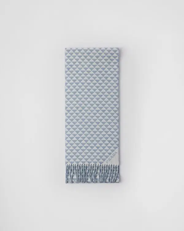 Prada Symbole Double Wool And Cashmere Scarf - Air Force Blue/white