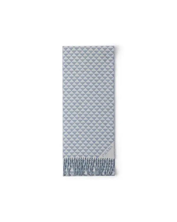 Prada Symbole Double Wool And Cashmere Scarf - Blue