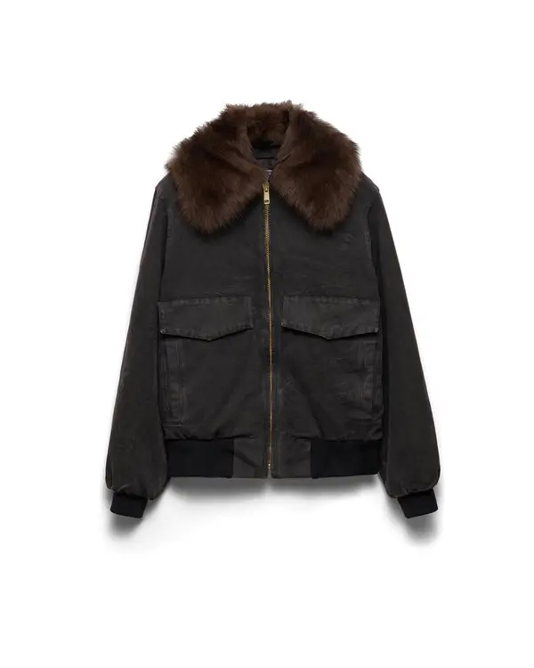 Prada Canvas Blouson Jacket With Fur Collar
