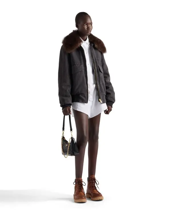 Prada Canvas Blouson Jacket With Fur Collar