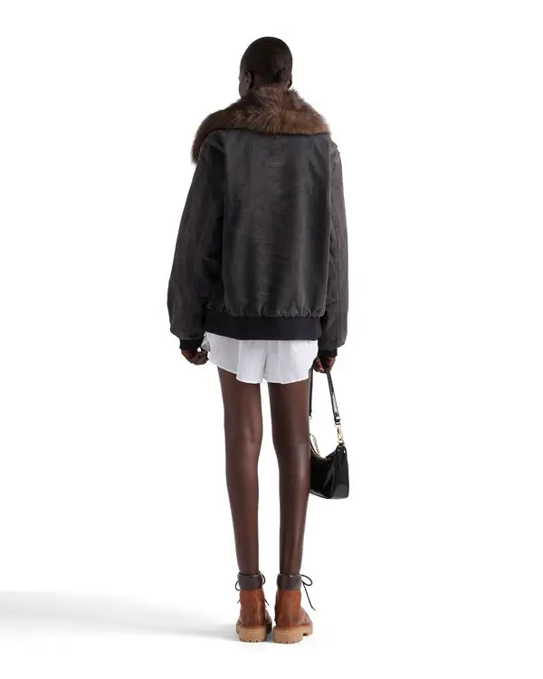 Prada Canvas Blouson Jacket With Fur Collar