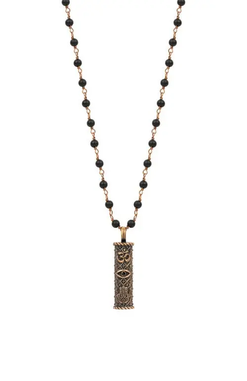 KARMA AND LUCK Matte Onyx Triple Protection Beaded Necklace - Black/bronze