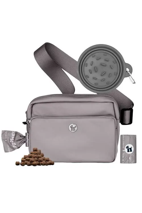 PUPPINGTON 3-in-1 Dog Walking Bag With Travel Bowl And Waste Bags - Charcoal Gray