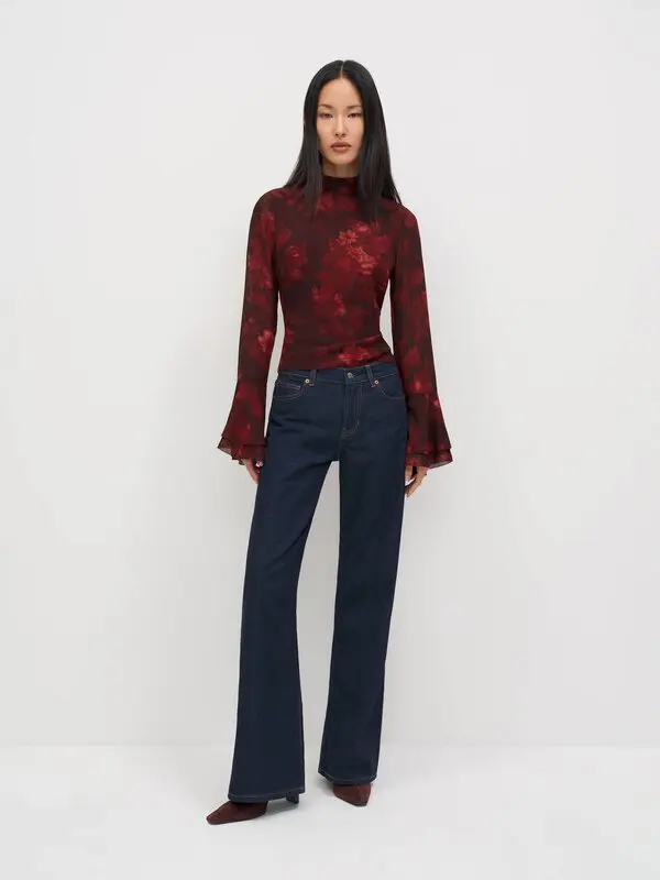 REFORMATION Roxana Long Sleeve Top - Red