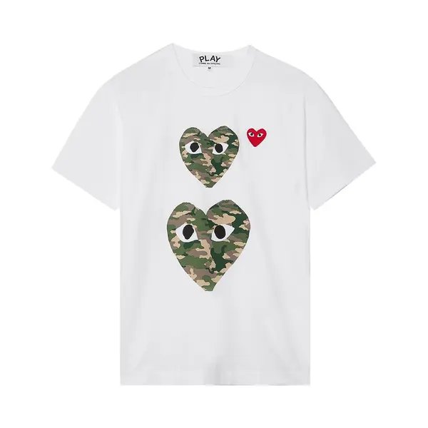 Play Comme Des Garcon Camouflage Double Heart T-shirt - White