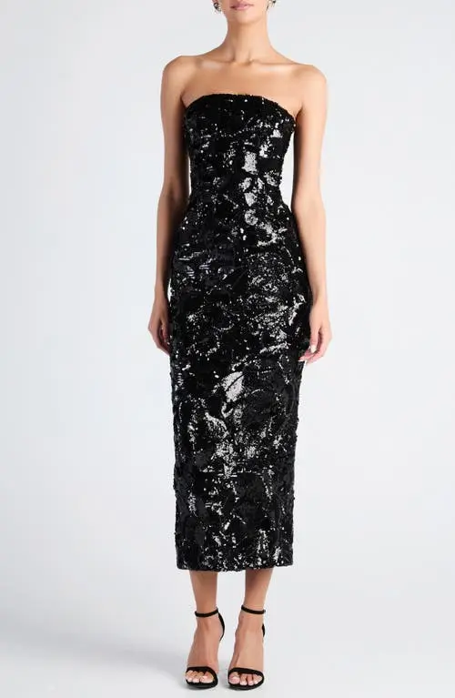 HELSI Leslie Pattern Sequin Strapless Gown - Black