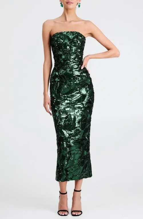 HELSI Leslie Pattern Sequin Strapless Gown - Emerald